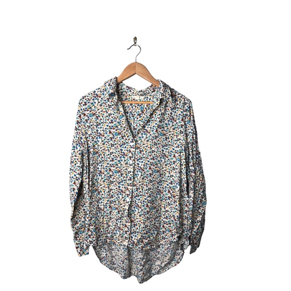 June & delaney | Tops | June Delaney Blue Yellow Floral Print Button ...
